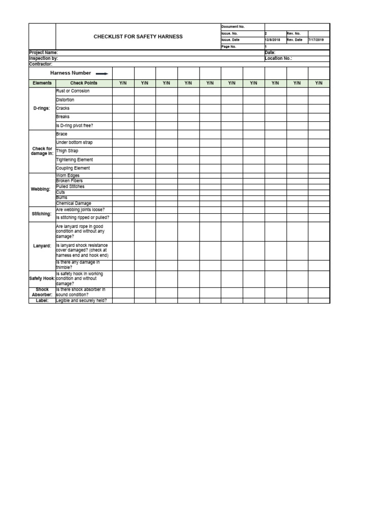 Checklist For Safety Harness | PDF