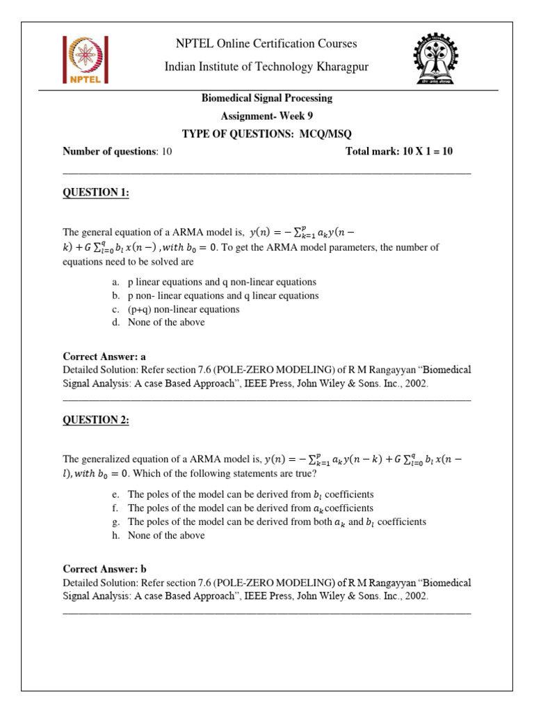 NOC24 EE49 Assignment Week09 | PDF | Bandwidth (Signal Processing) | Equations