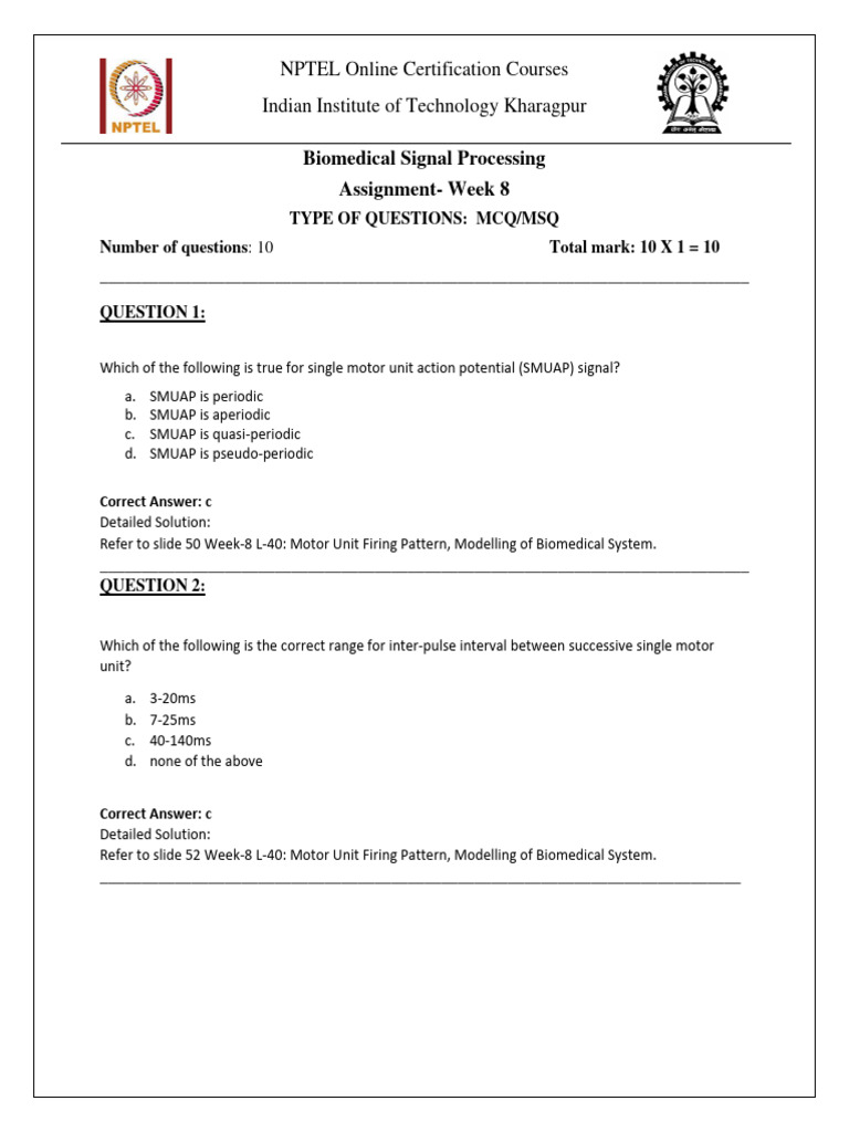 NOC24 EE49 Assignment Week08 | PDF | Autocorrelation | Spectral Density