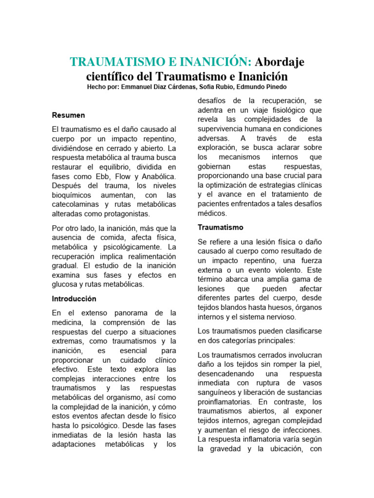 Traumatismo e Inanicion | PDF | Metabolismo | Inflamación