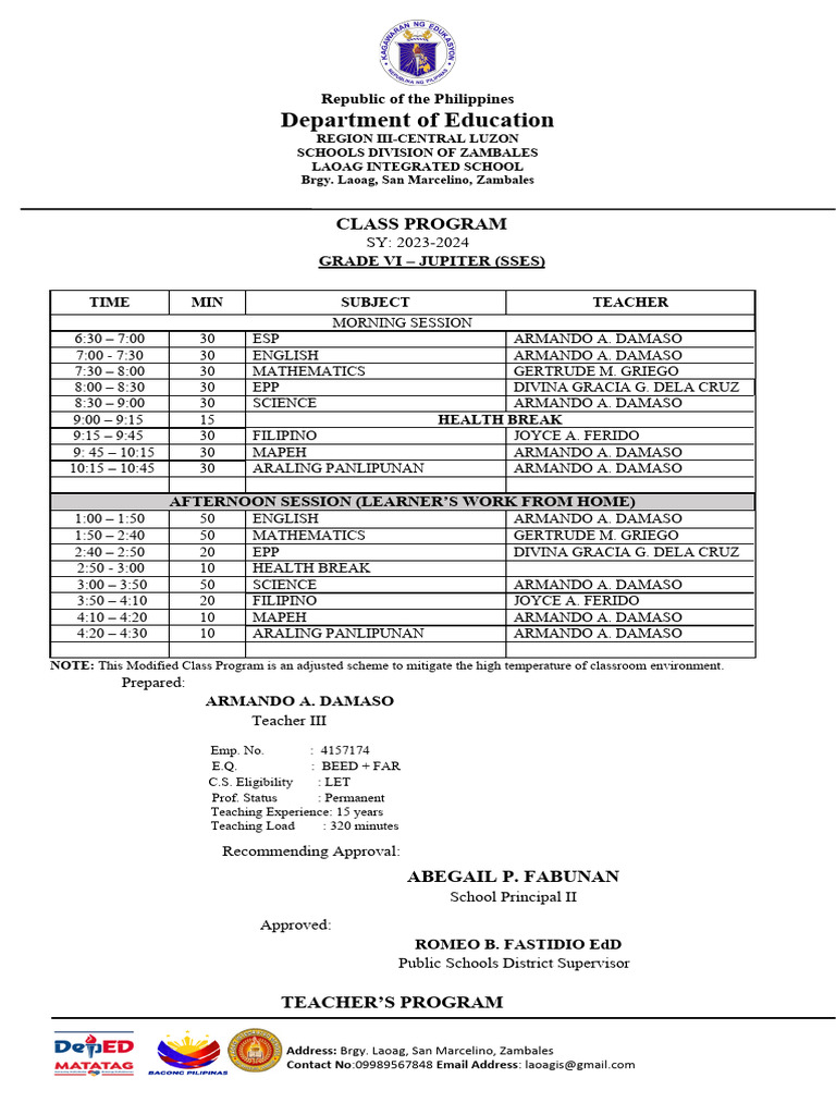 Class Program Mitigating Heat AAD Q4 | PDF | Teaching | Behavior Modification