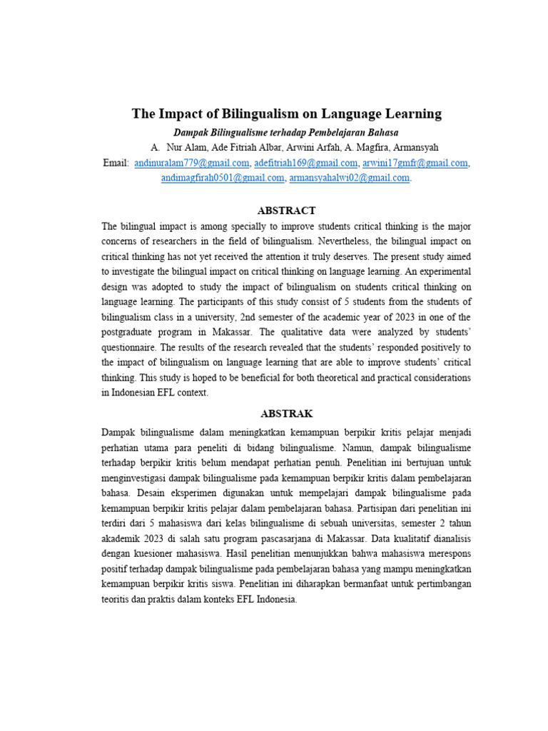 Bilingualism Boosts Critical Thinking | PDF | Language Arts ...