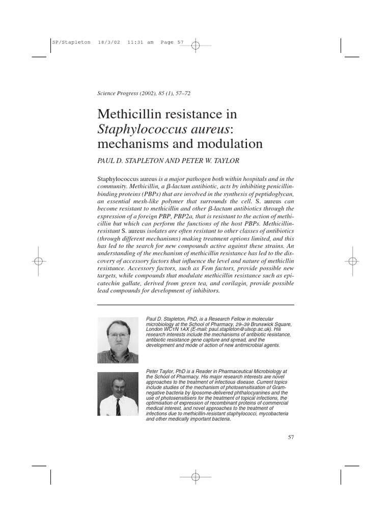 Stapleton Taylor 2002 Methicillin Resistance in Staphylococcus Aureus Mechanisms and Modulation ...