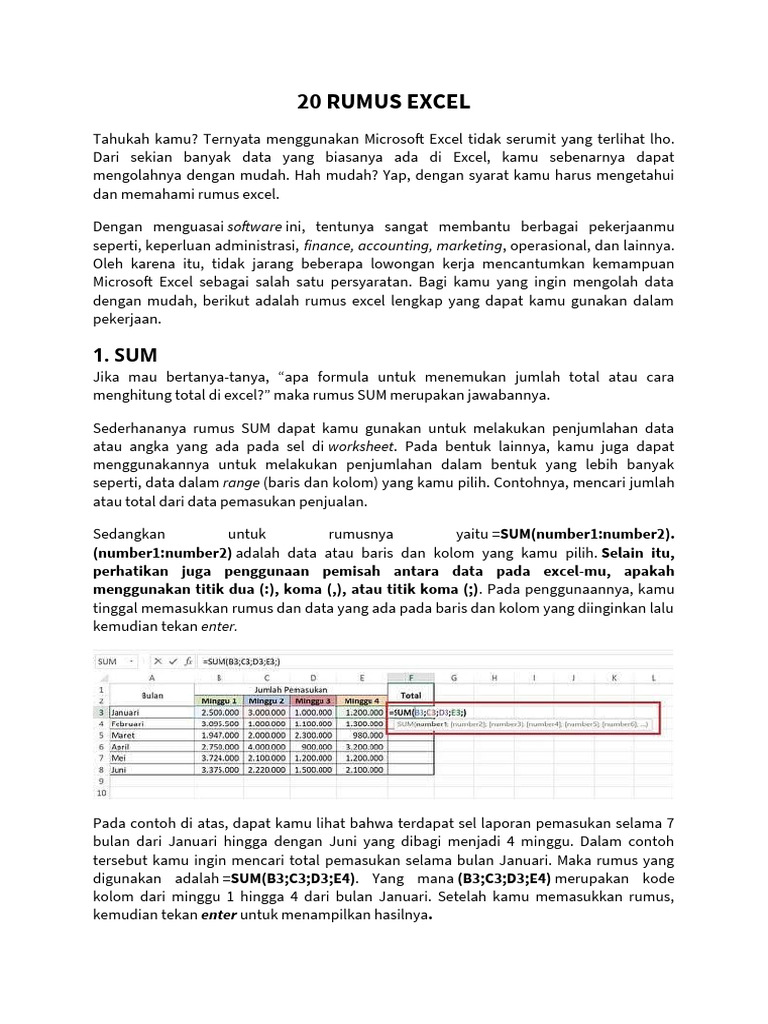 20 RUMUS EXCEL | PDF