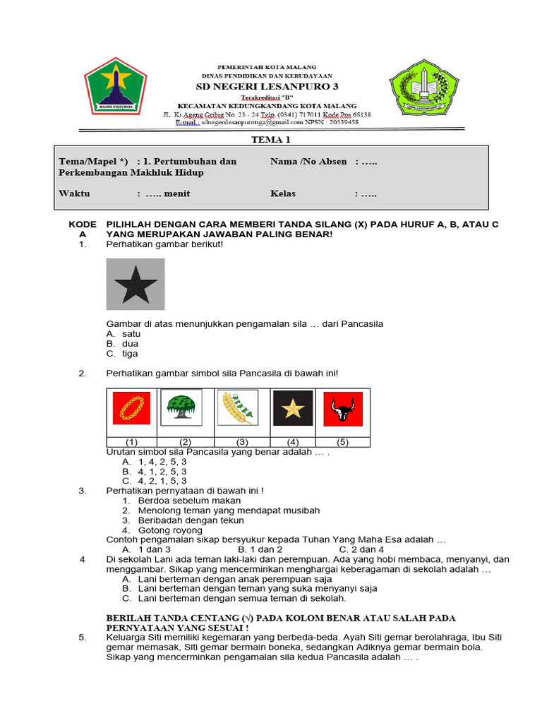 ASESMEN SUMATIF AKHIR Kls3 Tema1 2023 | PDF
