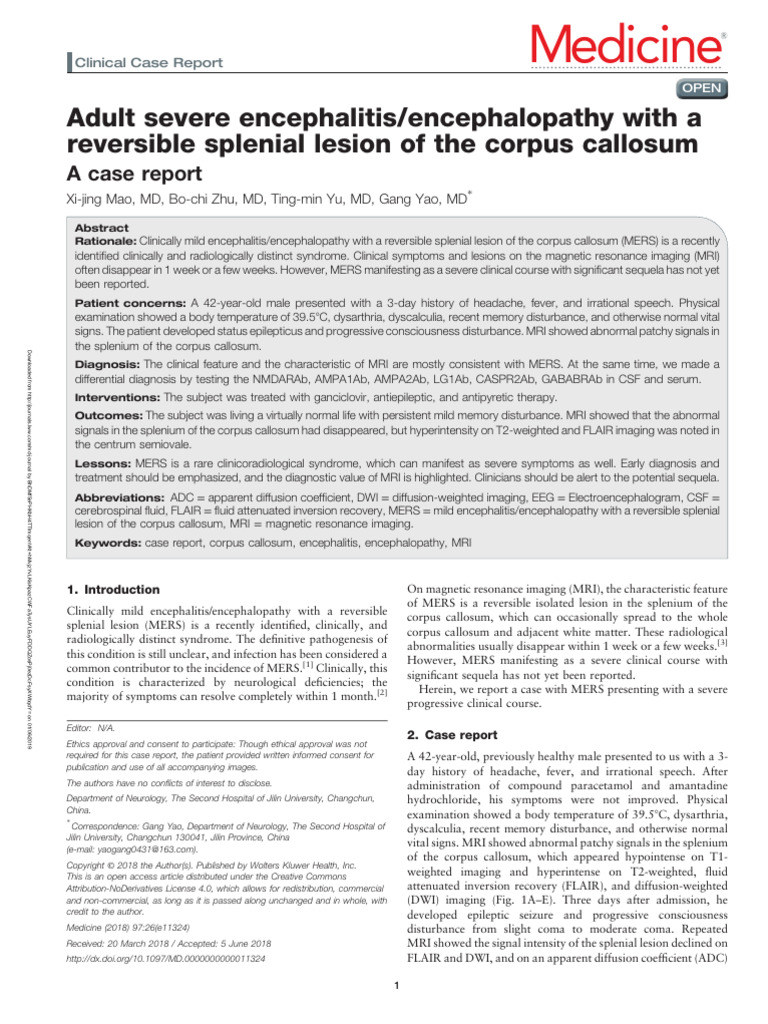 2 - Adult Severe Encephalitis or Encephalopathy With A Reversible ...