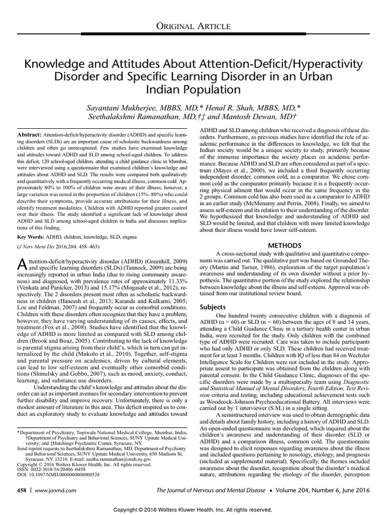 10 - Knowledge and Attitudes About Attention-Deficit or Hyperactivity Disorder and Specific ...