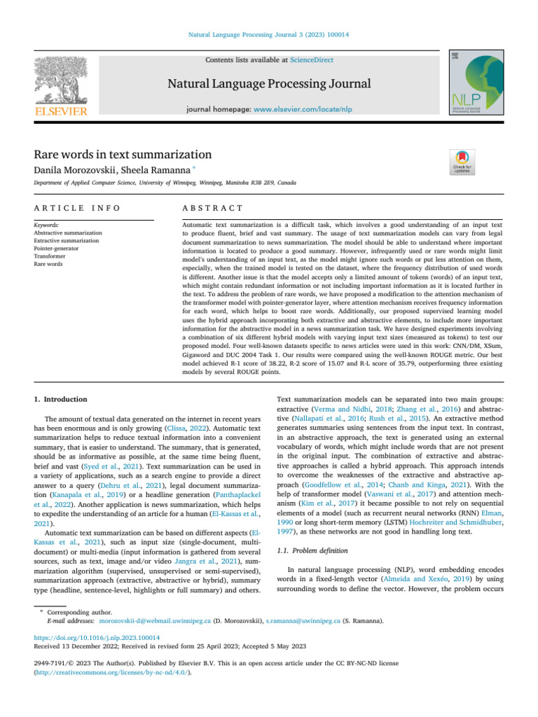 Rare Words in Text Summarization | PDF | Machine Learning | Artificial Intelligence
