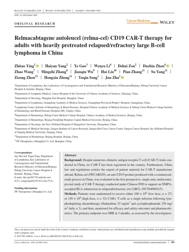 1 - Relmacabtagene Autoleucel (Relma-Cel) CD19 CAR-T Therapy For Adults ...