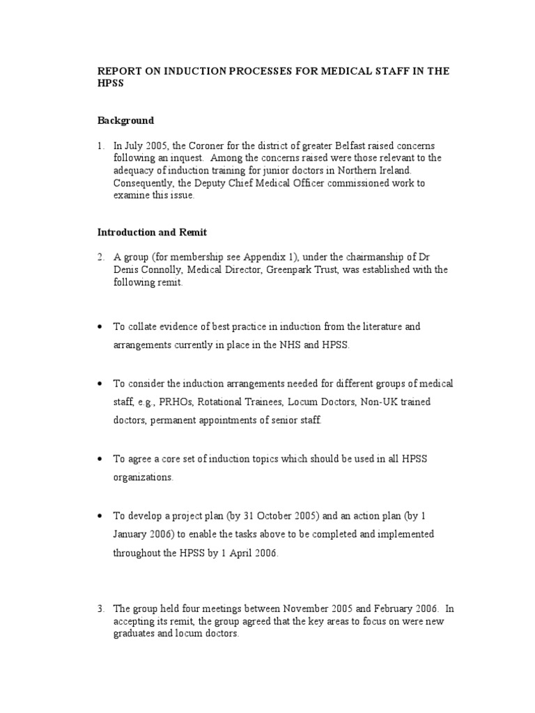 Induction Report Final | PDF | National Health Service | Medical School