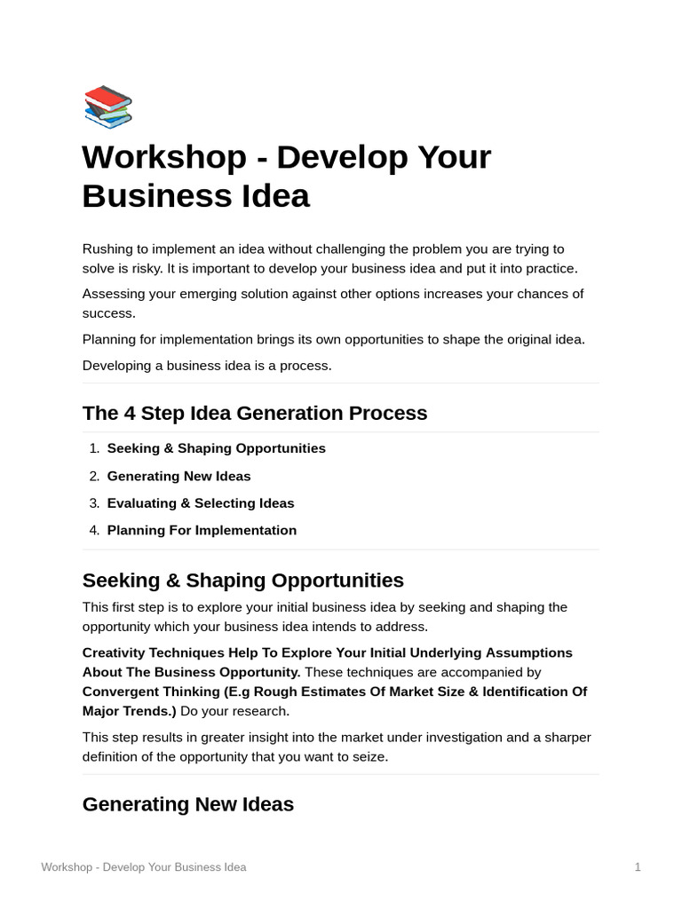 Workshop - Develop Your Business Idea | PDF | Thought | Risk
