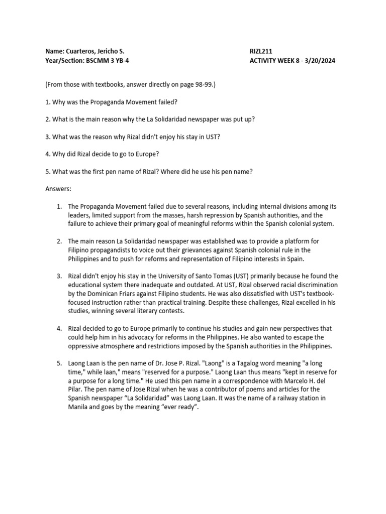 Actvity Week 8 3202024 Cuarteros Jericho | PDF | Politics | History