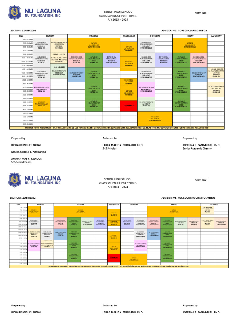 Class Schedule For Term 3 G12 | PDF | Academic Degree | Qualifications