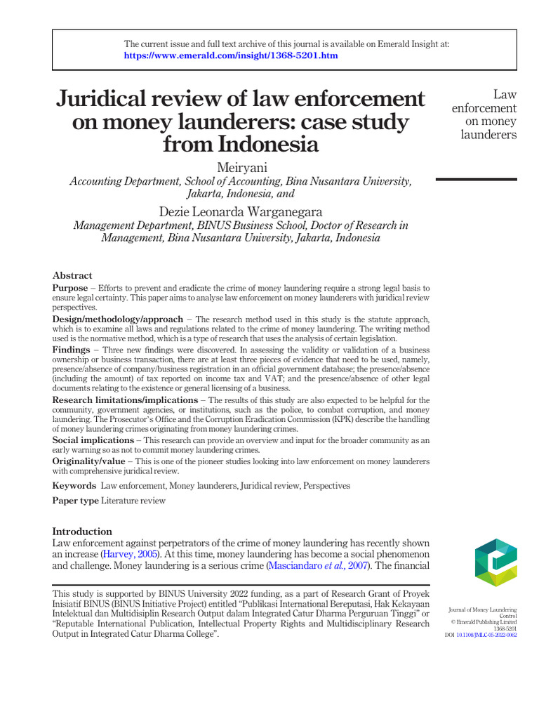 Juridical Review of Law Enforcement | PDF | Money Laundering | Money