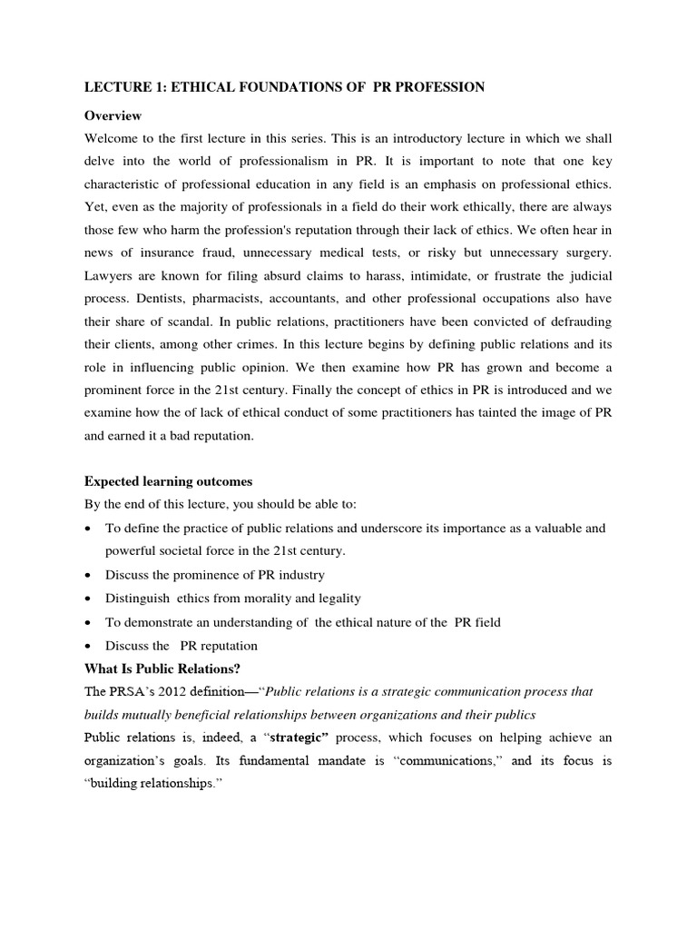 Ethics in Public Relations Overview | PDF | Public Relations | Morality