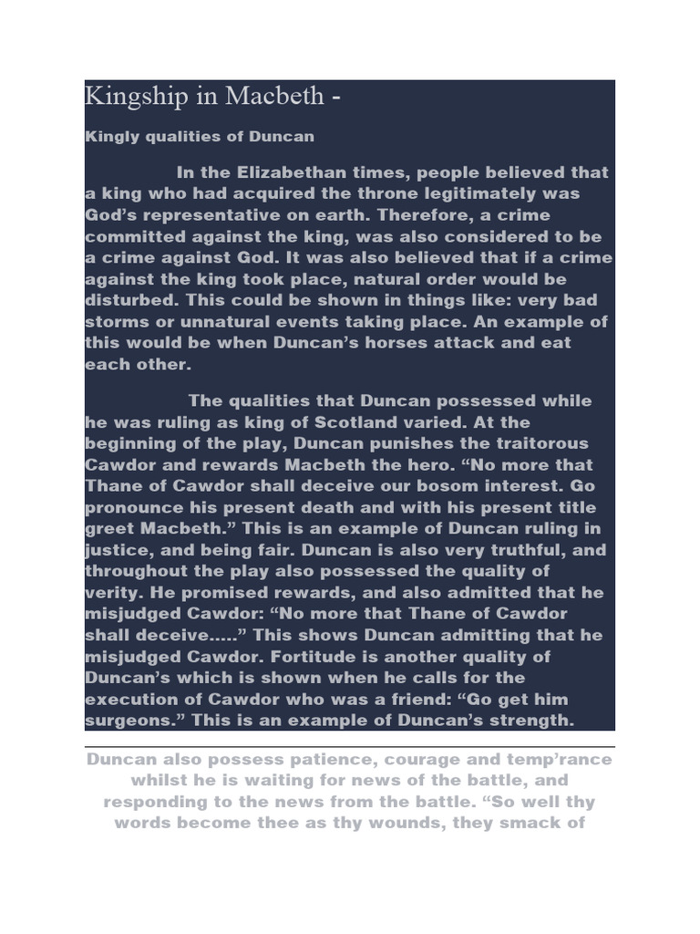 Kingship in Macbeth Edited | PDF | Law | History