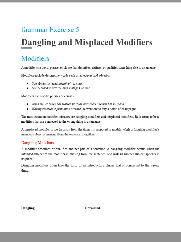 Delos Reyes Christopher Tranx 1.2BSEd-Math - AC - Grammar Exercise 5 - Dangling and Misplaced ...