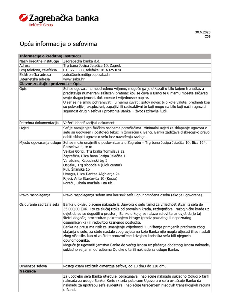 4692 Opce Informacije o Sefovima | PDF