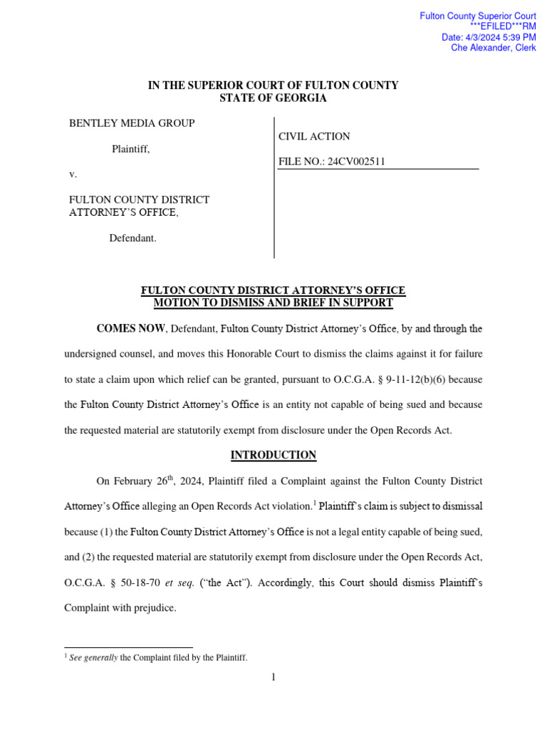 24CV002511 - Motion To Dismiss Complaint and Brief in Support | Download Free PDF | Lawsuit ...