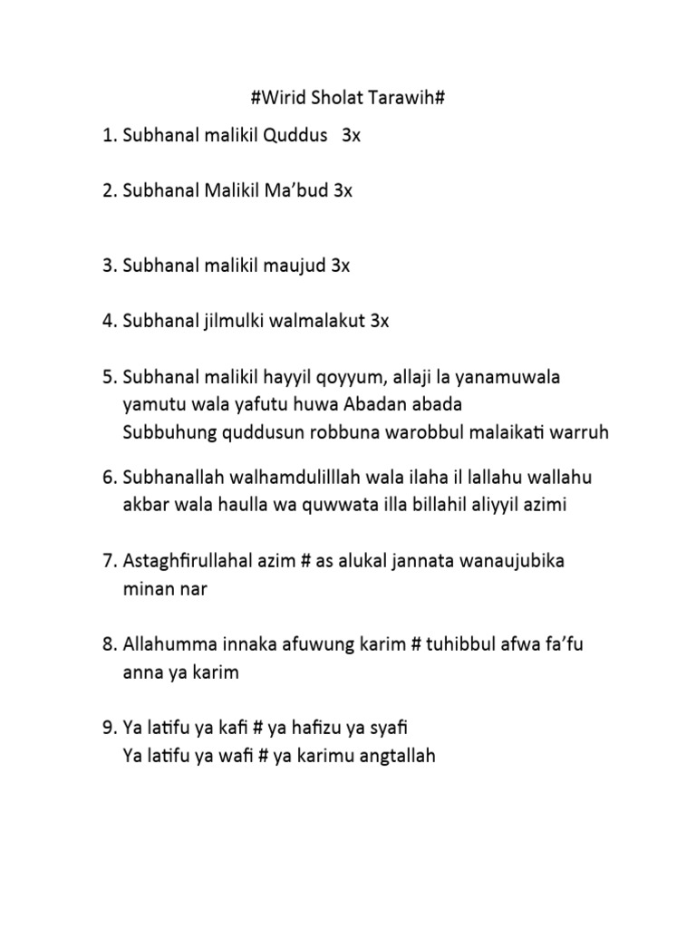 Wirid Sholat Tarawih | PDF