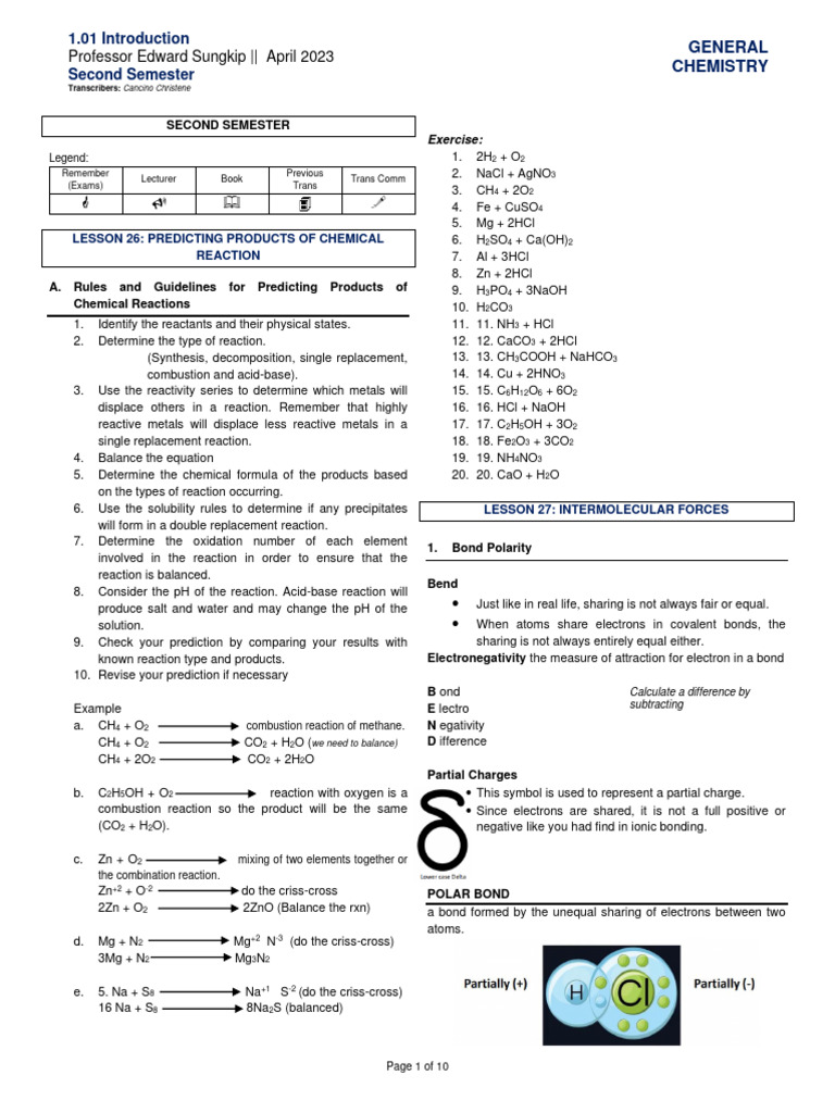 Reviewer Gen Chem @ND Sem | PDF | Chemical Polarity | Intermolecular Force