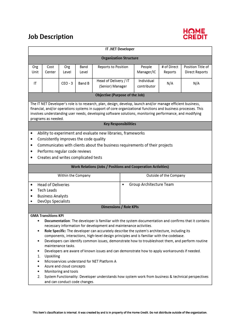 Job Description_IT .NET Developer | PDF | System | Expert