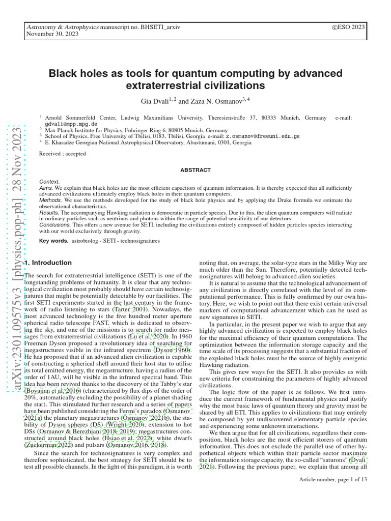 Black Holes As Tools For Quantum Computing by Advanced Extraterrestrial ...