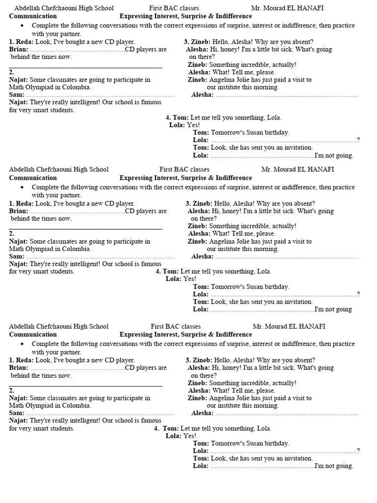Expressing Interest Surprise Indifference CLT Communicative Language ...