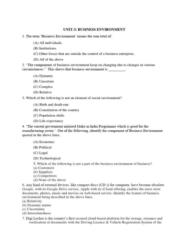 Cbse Class Xii Commerce - Unit 3 Business Environment - BST - CDF | PDF ...