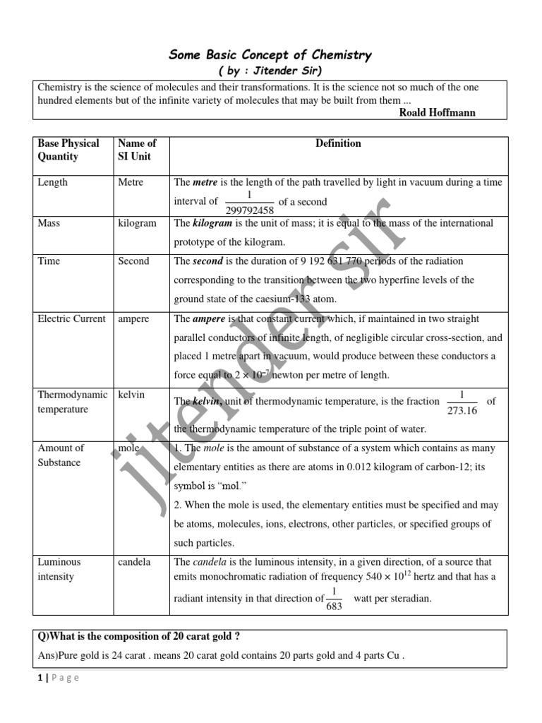 Basic Concept of Chemistry (2021-22) | PDF | Mole (Unit) | Chemical ...