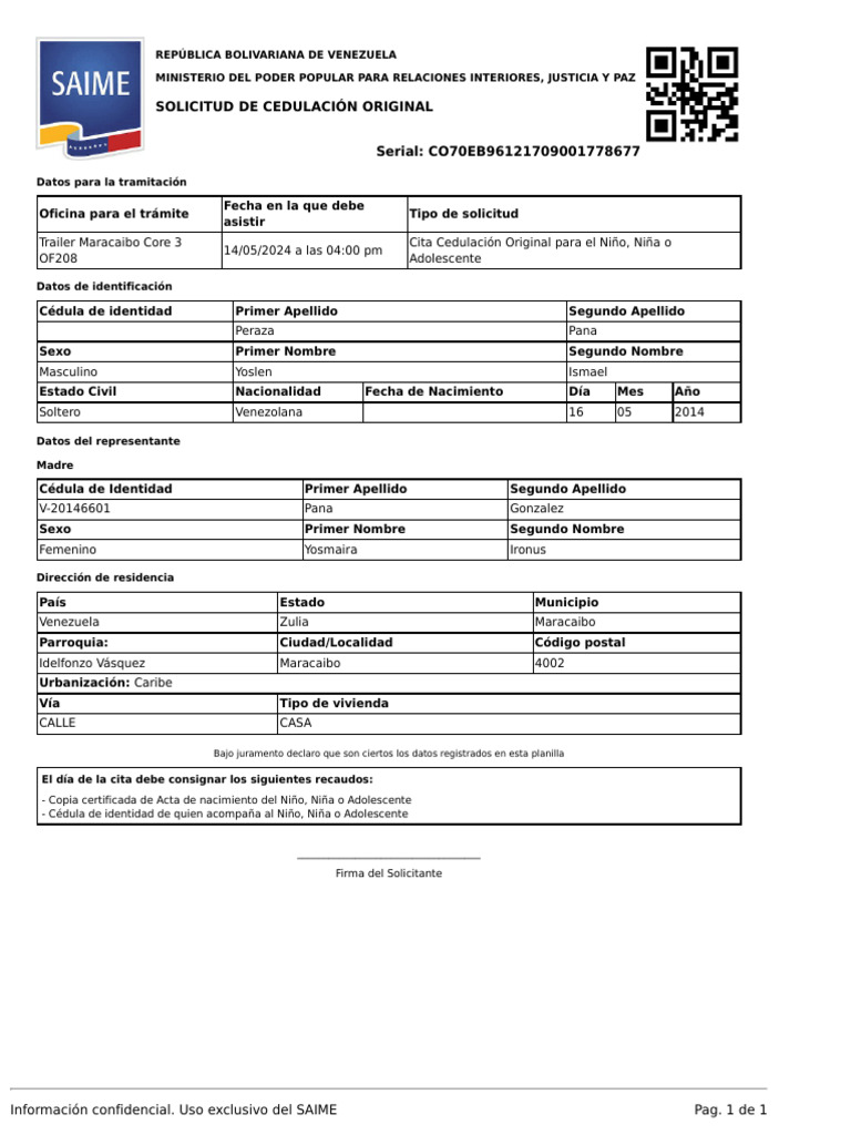 Planilla Cedulacion Original Menor | PDF | Documento de identidad | Gobierno y personalidad