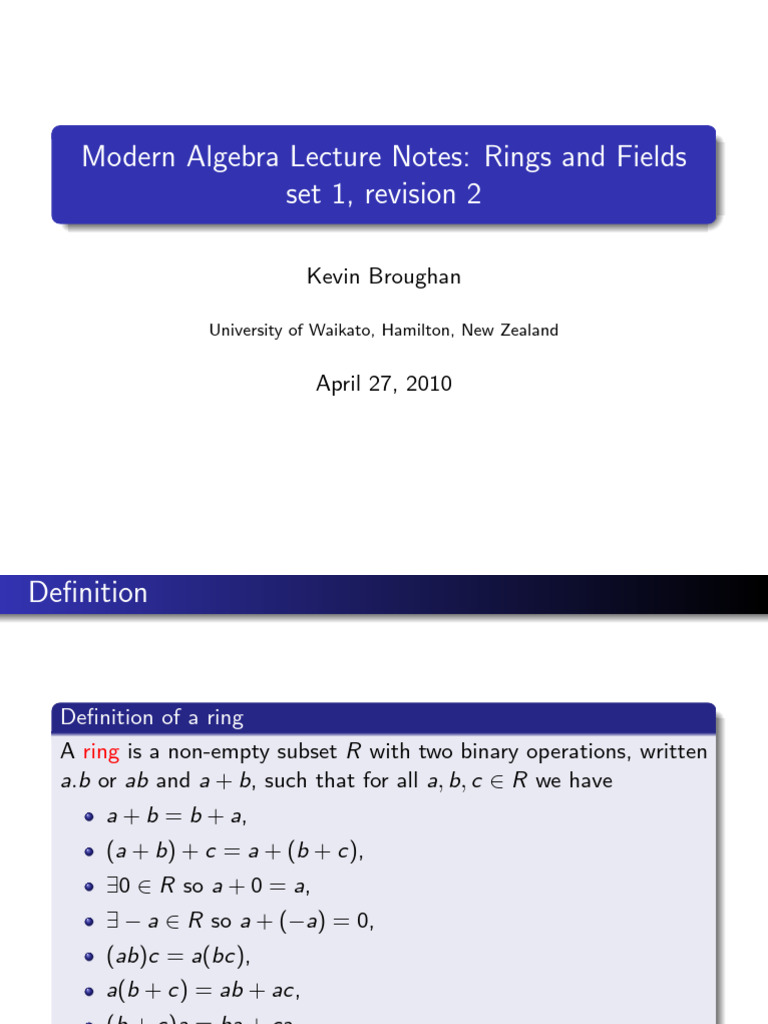 Lectset 1 | PDF | Ring (Mathematics) | Field (Mathematics)