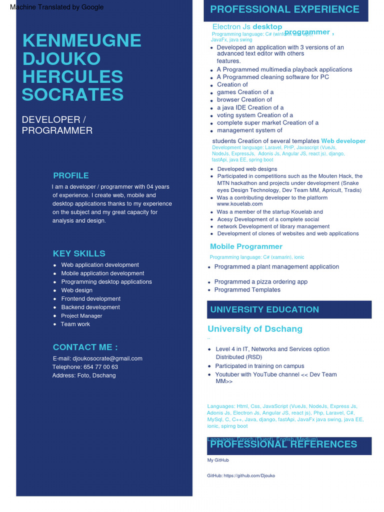 Cv Djouko Compressé Anglais | PDF | Application Software | Java (Programming Language)
