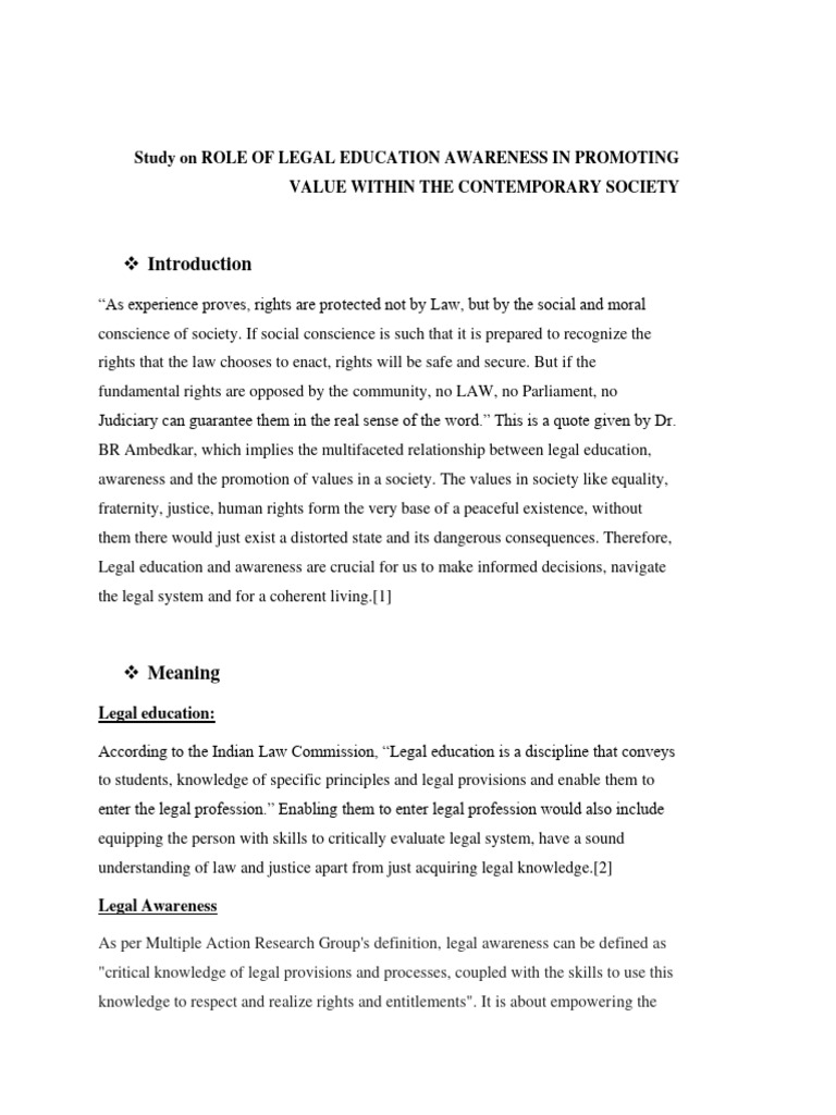 Role of Legal Education Awareness in Promoting Value Within The ...