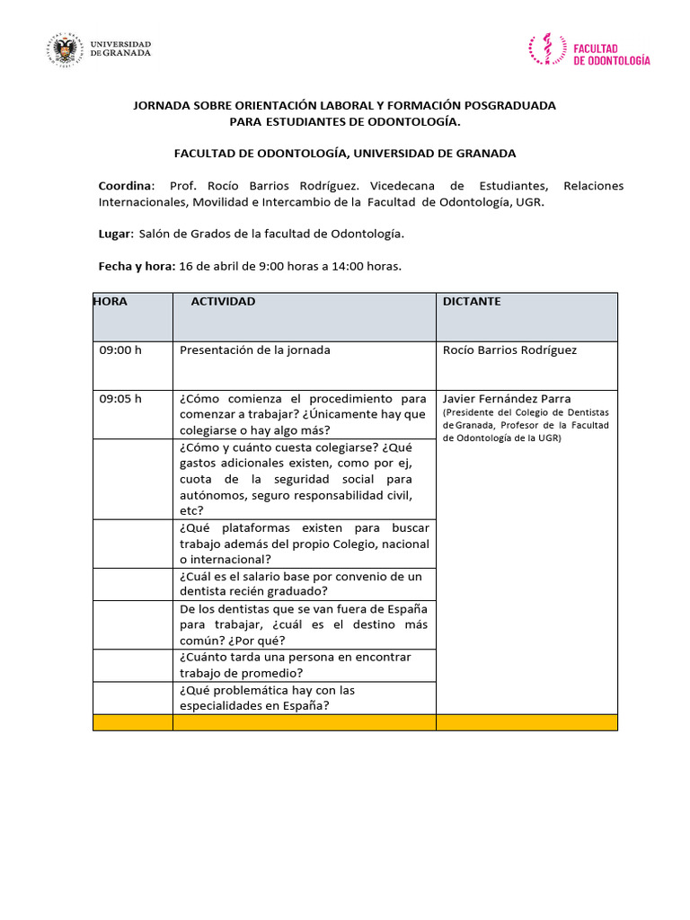 Programa Jornada Salidas Profesionales 2024 | PDF