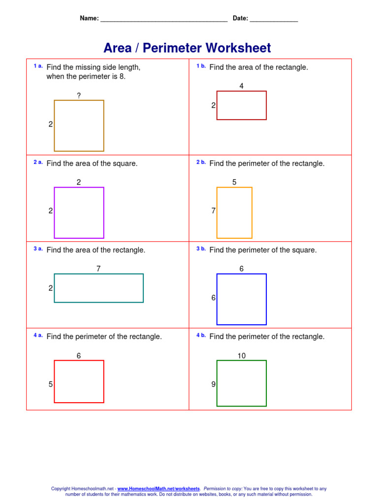 Area Perimeter Worksheet | PDF | Area | Elementary Geometry