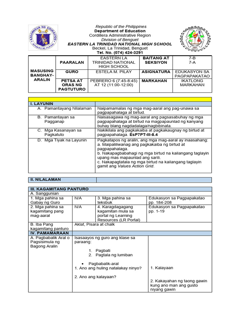 ESP 7 Birtud at Pagpapahalaga | PDF