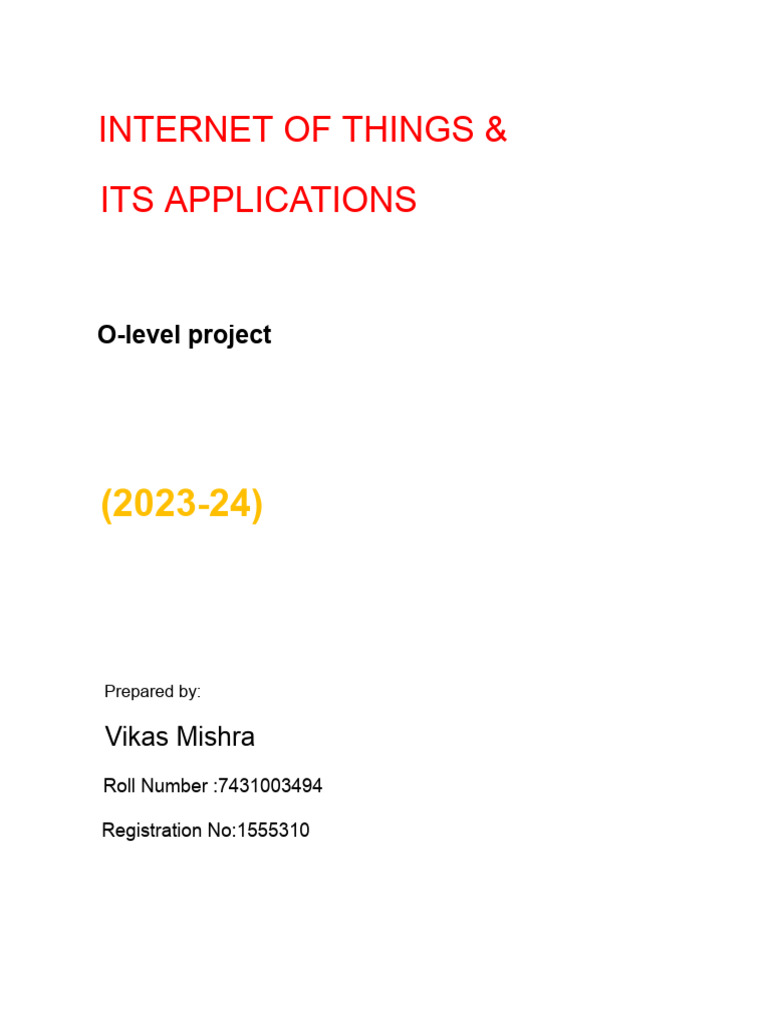 Internet of Things & Its Applications: O-Level Project | PDF | Arduino | Integrated Development ...