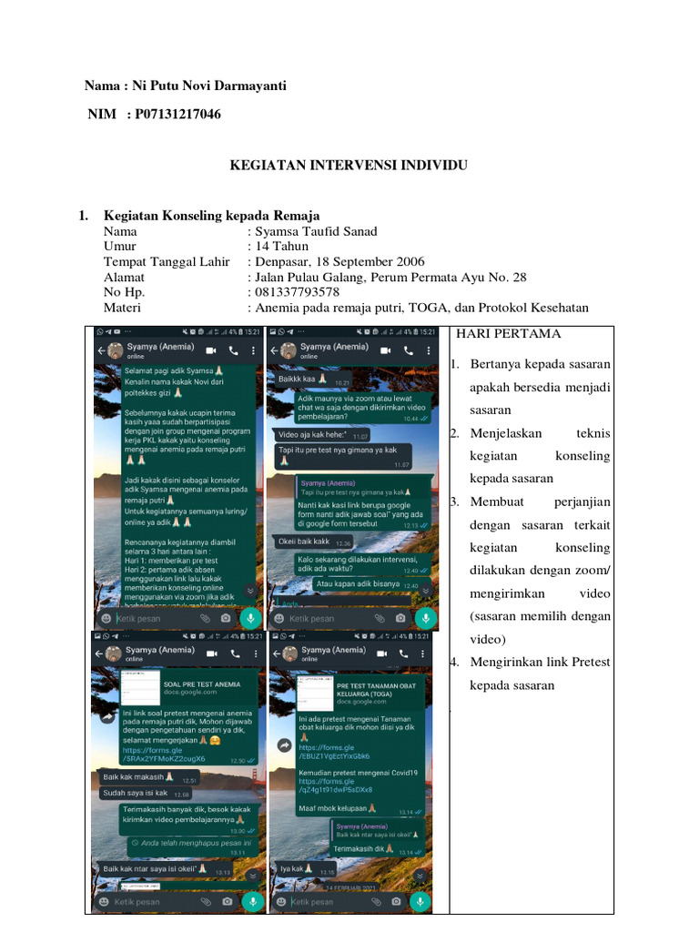 Kegiatan Intervensi Individu - Novi Darmayanti 046 | PDF
