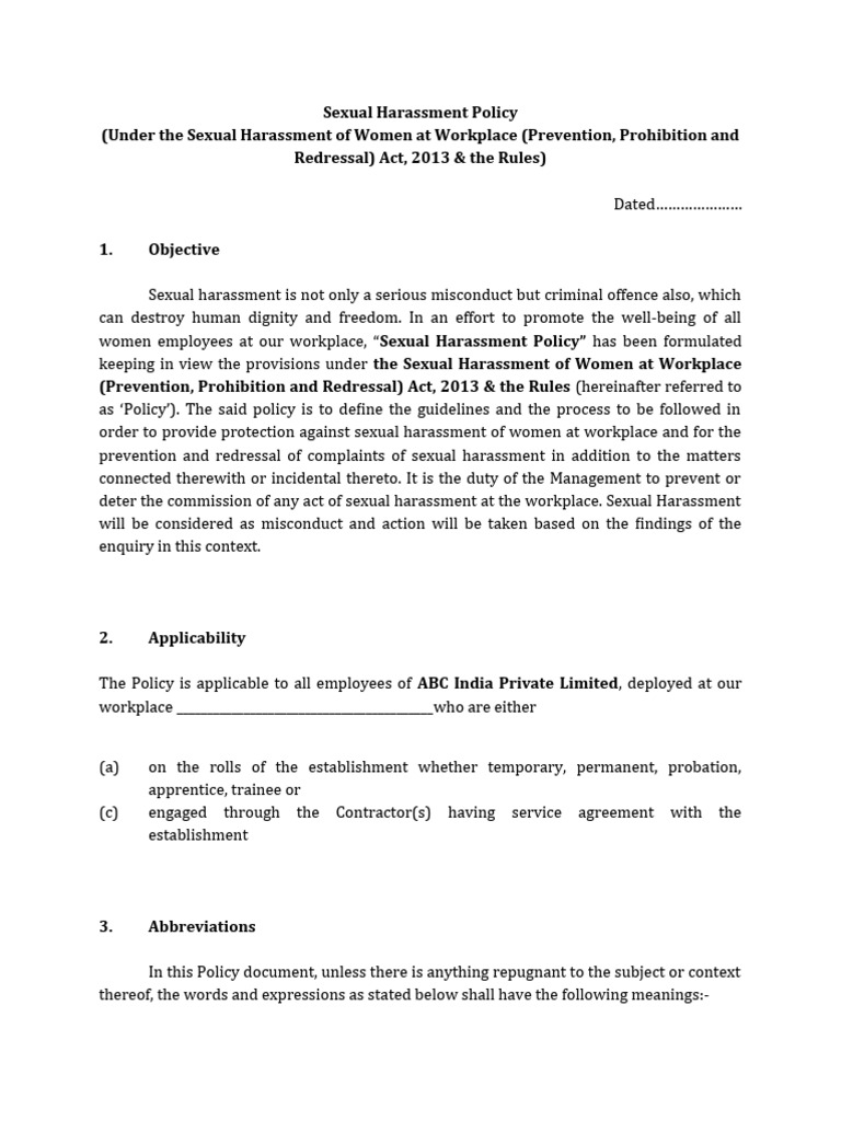 Sexual Harassment Policy Draft | PDF | Sexual Harassment ...