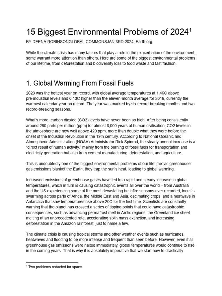 Top 15 Environmental Issues for 2024 | PDF | Climate Change | Ocean ...