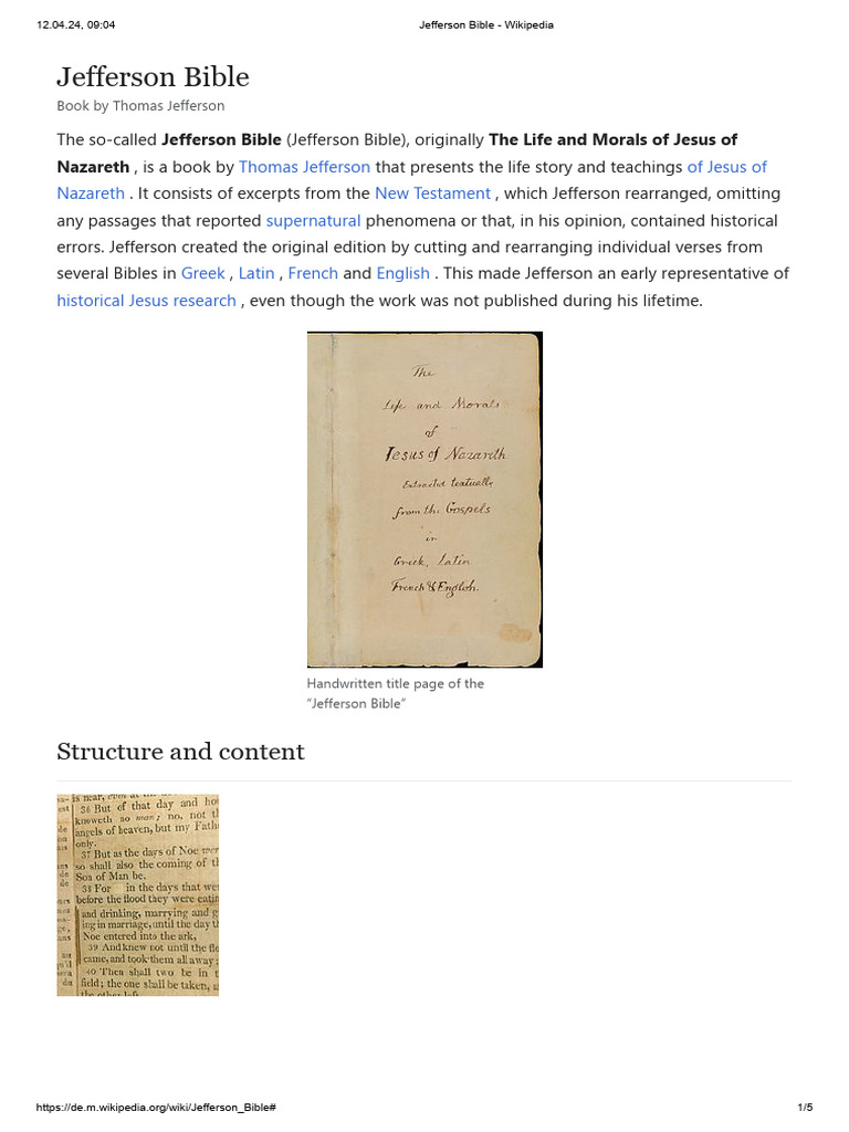 Jefferson Bible - Wikipedia | PDF | Gospel Of John | Religious Belief ...