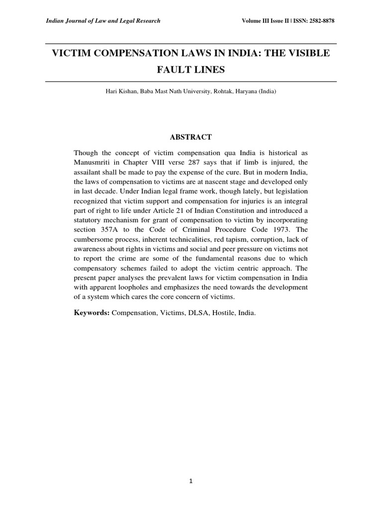 Victim Compensation Laws in India Analysis | PDF | Crimes | Crime ...