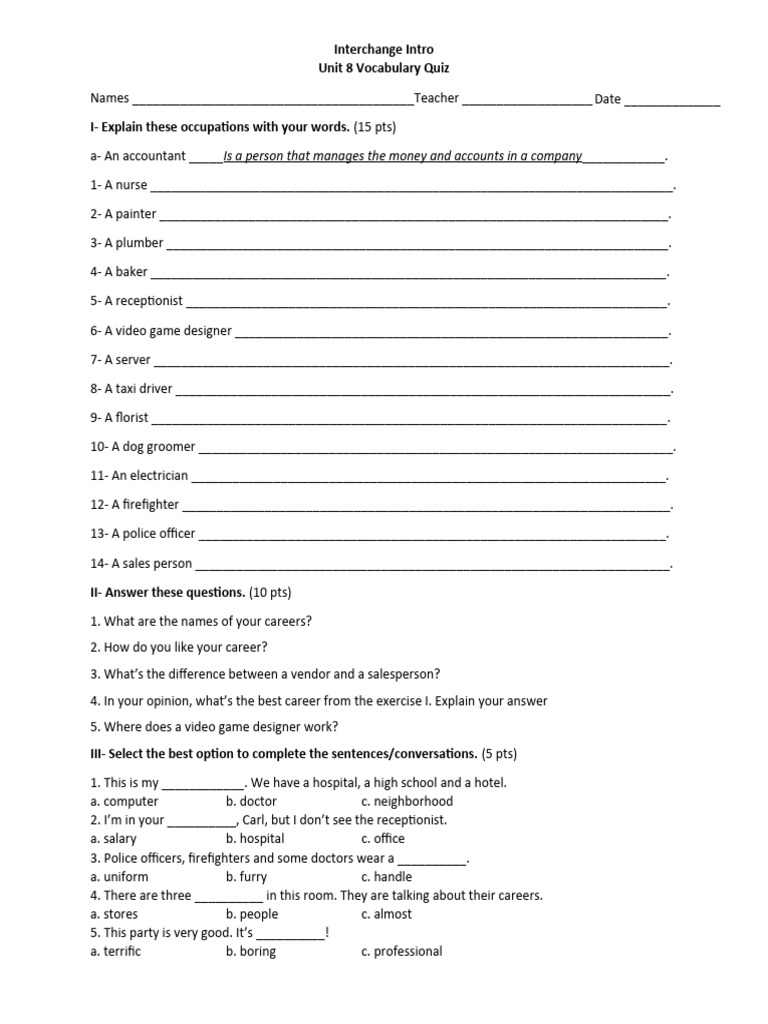 Vocabulary Quiz for Students | PDF | Career & Growth | Business