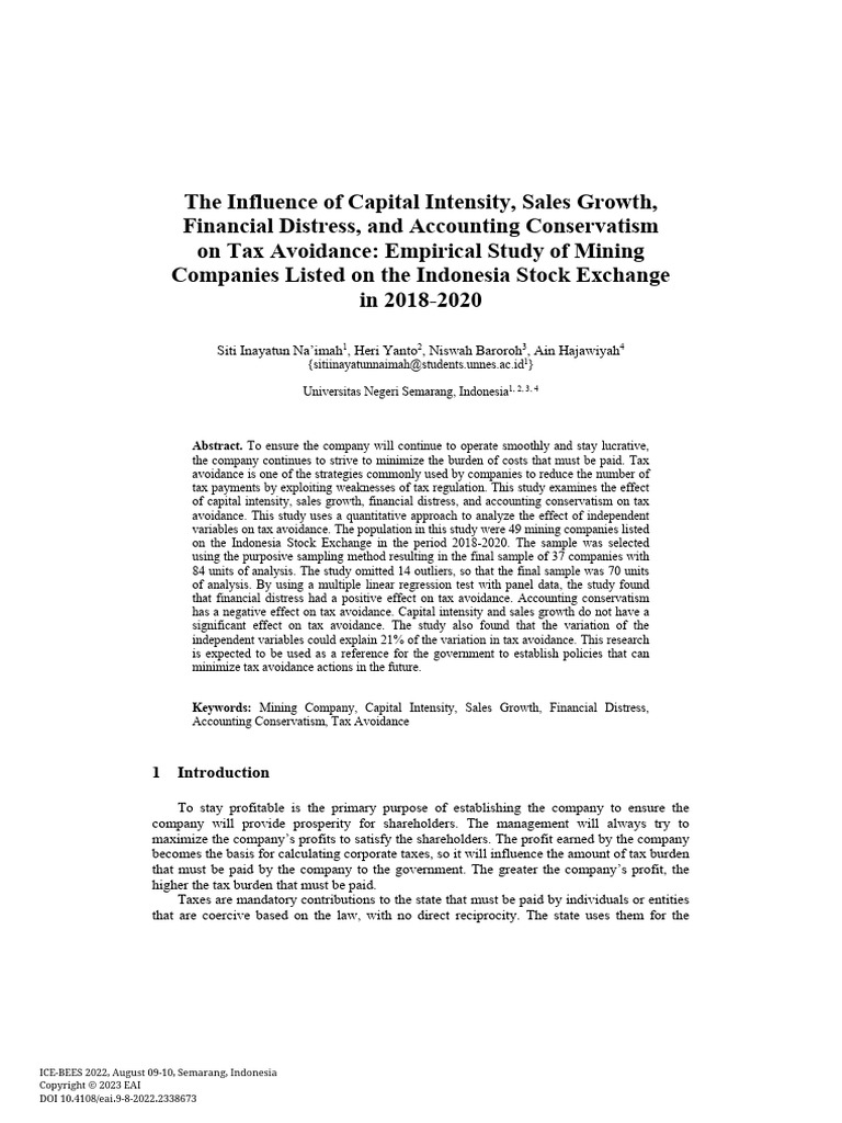 The Influence of Capital Intensity, Sales Growth | PDF | Taxes | Tax Avoidance
