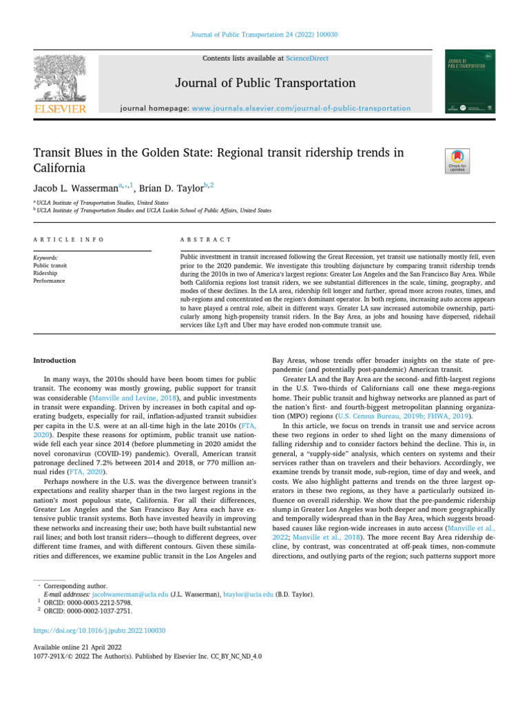 Transit Blues in The Golden State Regional Transit - 2022 - Journal of ...