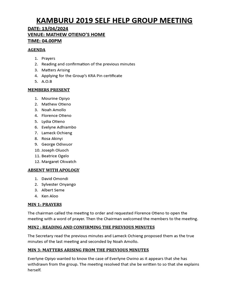 Kamburu 2019 Self Help Group Meeting | PDF | Career & Growth | Law