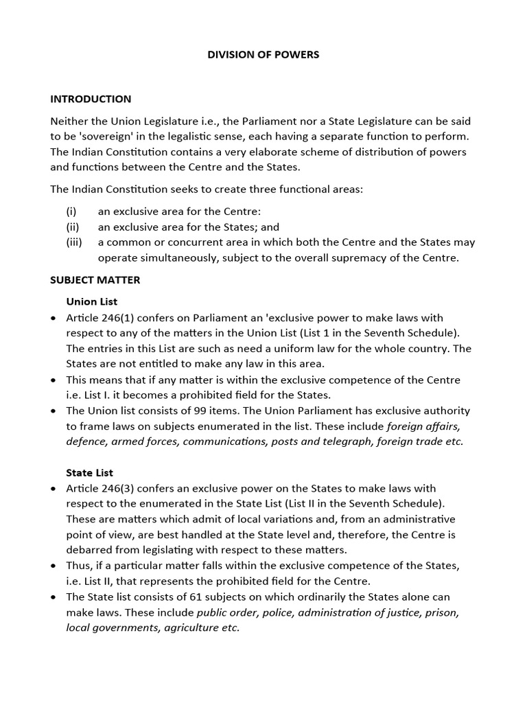 Division of Powers | PDF | Constitution | Government