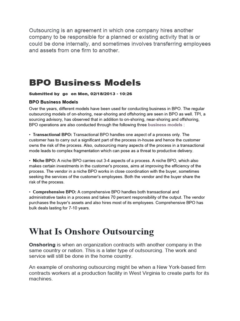 BO Unit - 2 | Download Free PDF | Outsourcing | Offshoring