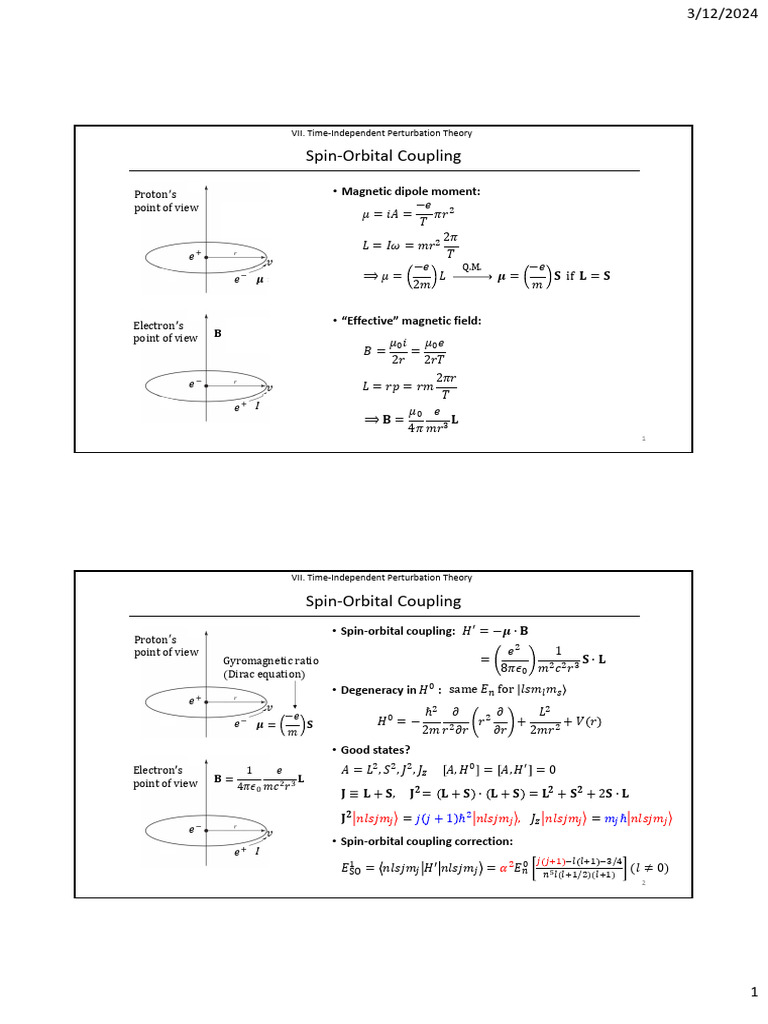 Spin-Orbital Coupling in Perturbation Theory | PDF | Materials Science | Physics